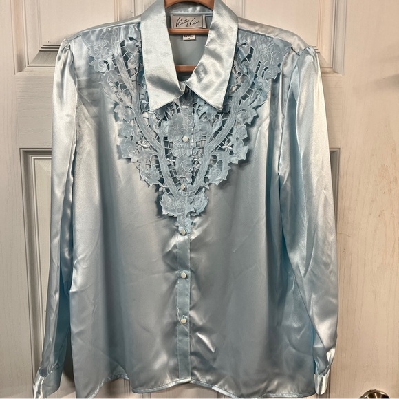 kathe Che | Tops | Vintage Kathy Che Usa 4 Light Blue Satin Blouse ...